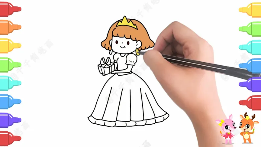 超萌超可爱小公主简笔画这样画简单又好看,戴上王冠涂色好漂亮