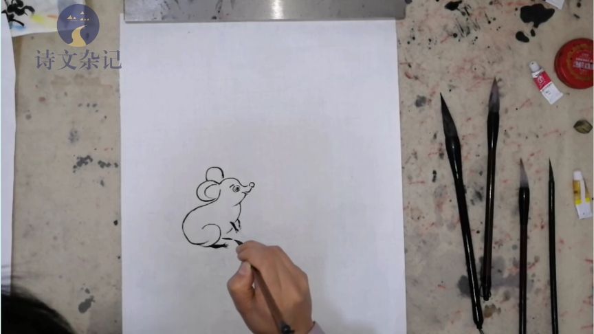 自学画画,简单几笔就是一幅水墨新年吉祥画,非常简单