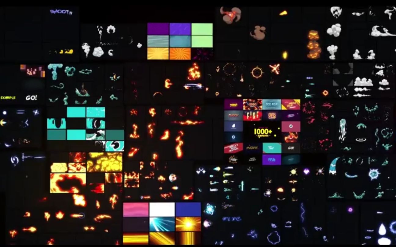 AE脚本+模板 1000种手绘动漫雷电能量爆炸游戏火焰烟雾流体MG动画...