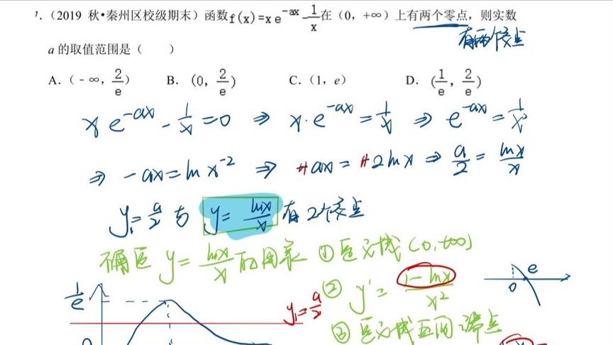 真的很难吗?已知函数零点个数,利用导函数求解参数取值范围