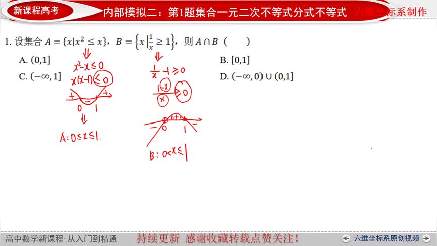 第1题集合,考查一元二次不等式分数不等式解法及交并补运算