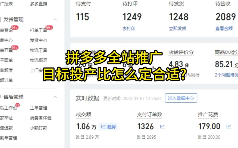 拼多多全站推广目标投产比怎么定合适?一个视频教会你