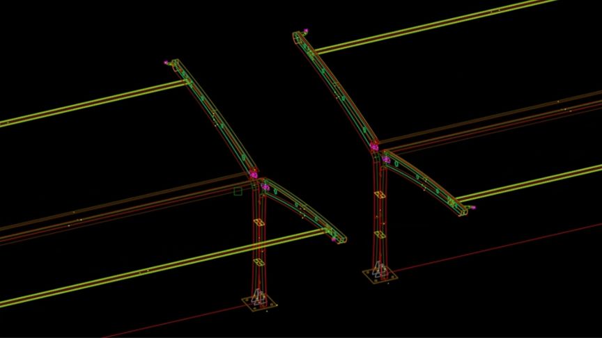 CAD膜结构车棚钢架异形钢架自动拆图钢结构深化管桁架