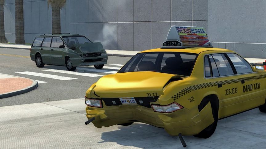 BeamNG:小轿车司机忘记踩刹车追尾撞车,模拟真实车祸