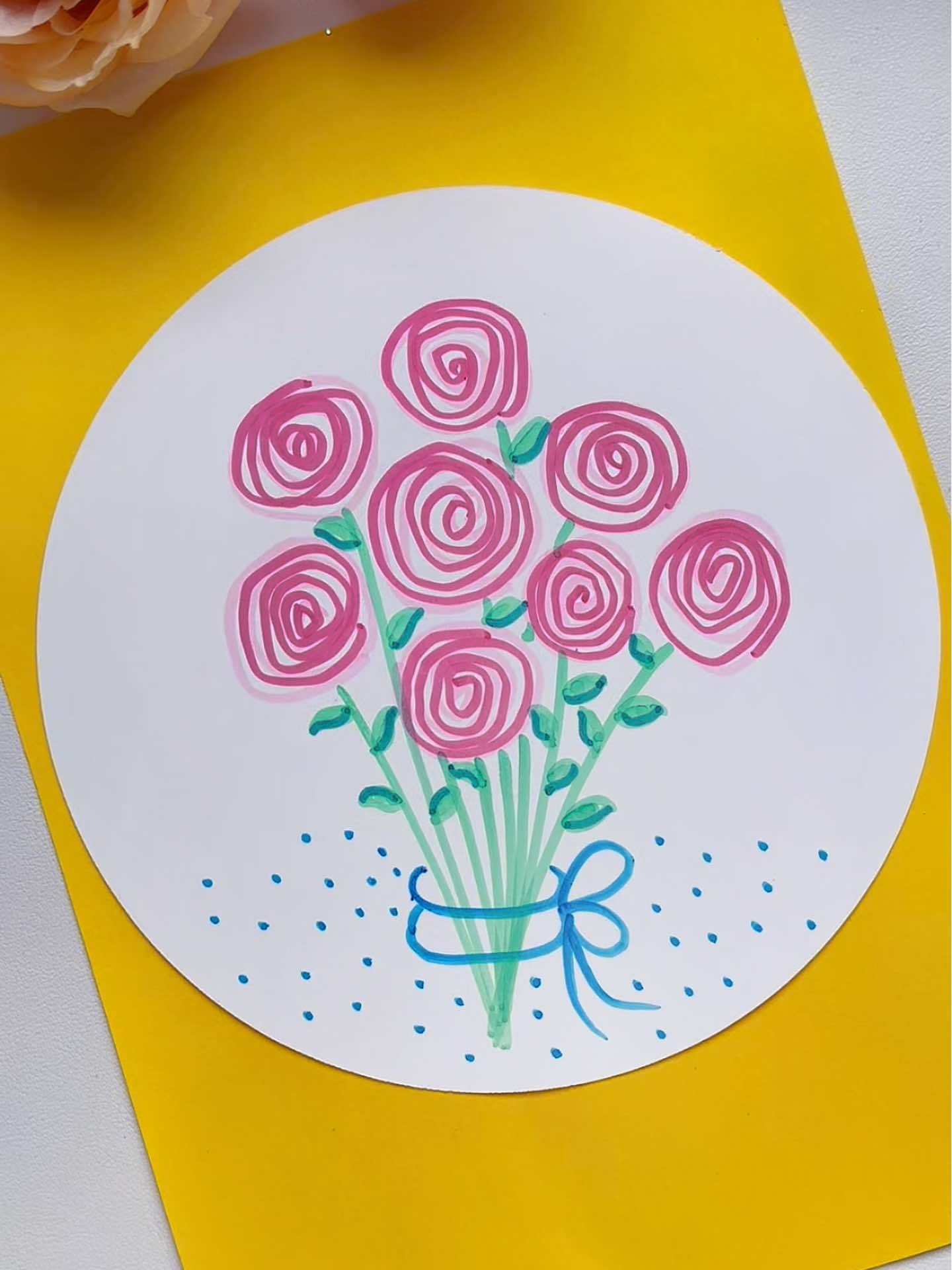 母亲节就要到啦,教你一分钟画玫瑰花束,简单好看,适合幼儿园小朋友