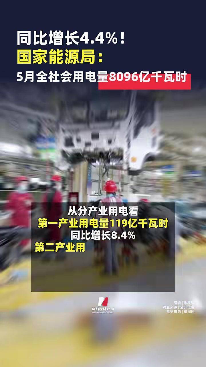 同比增长4.4%!国家能源局:#5月全社会用电量8096亿千瓦时