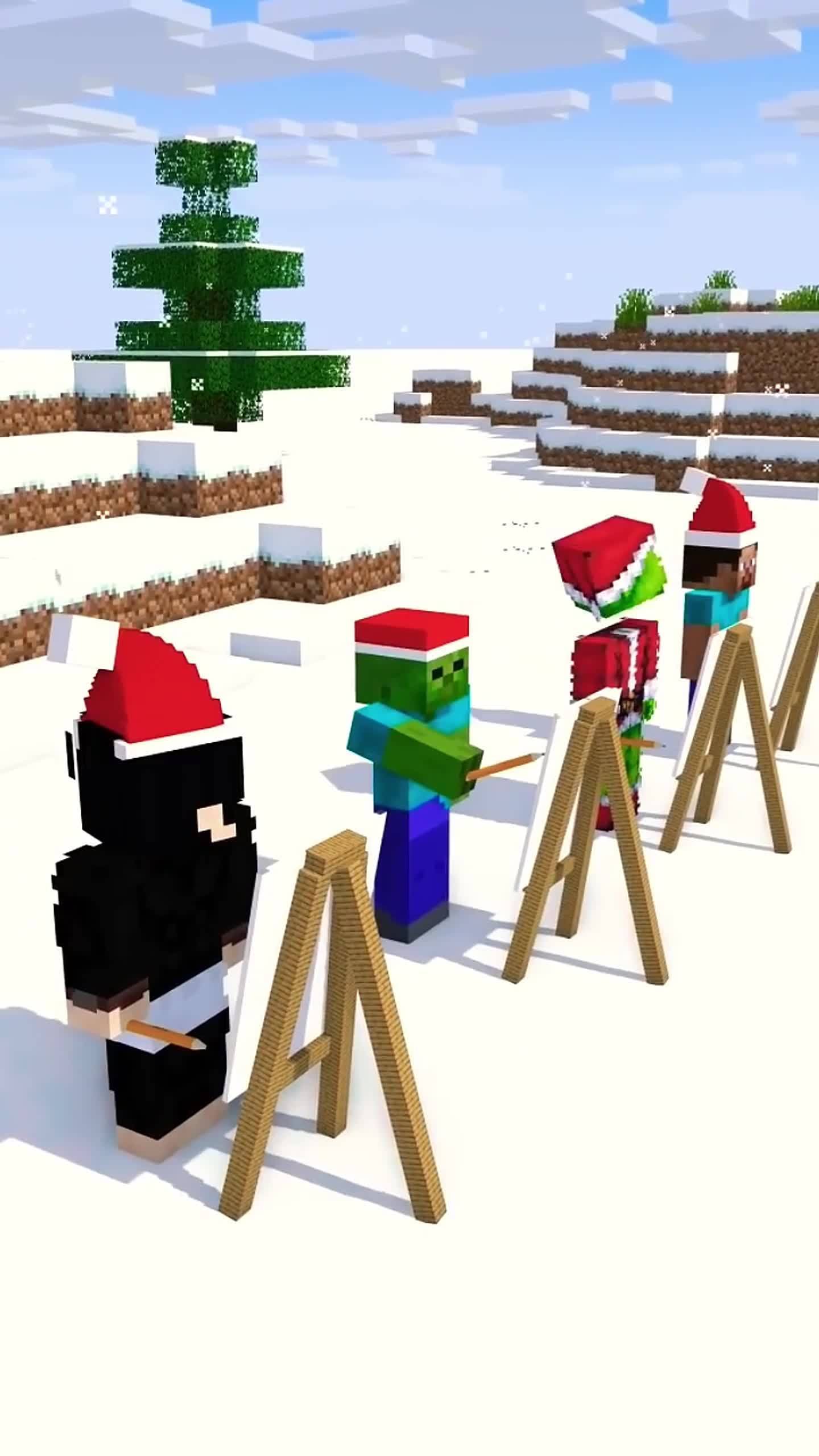 我的世界:史蒂夫不会画圣诞老人,快来帮帮他!