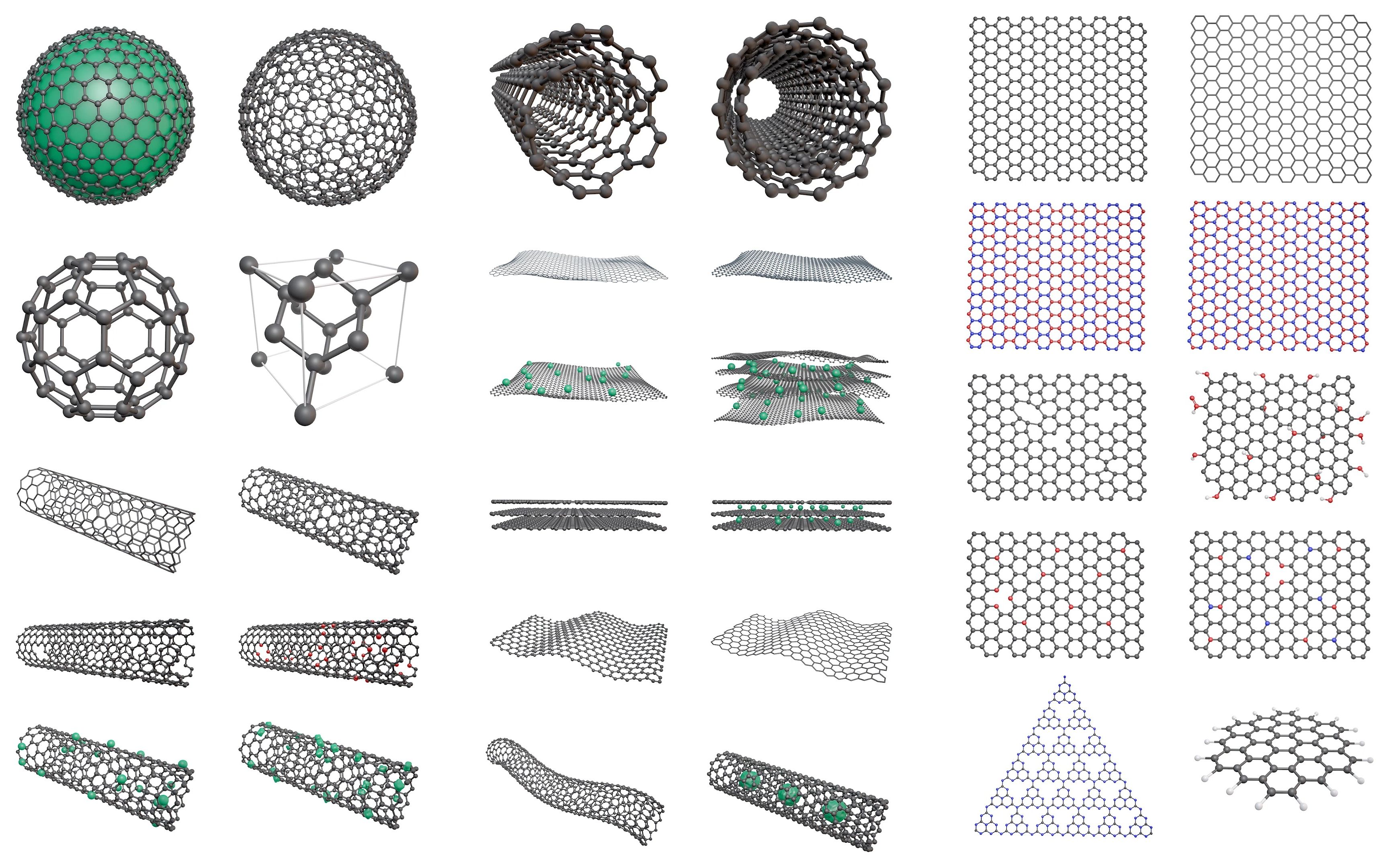 C4D-碳材料模型、碳纳米管、石墨烯、足球烯、石墨烯包覆材料、...
