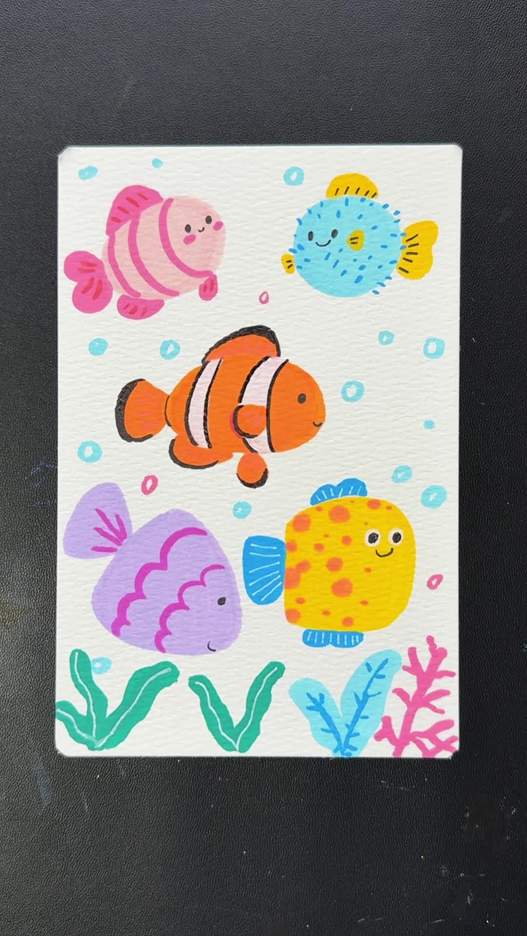 各种形状的可爱小鱼#一学就会的简笔画 #有趣的绘画 #简笔画幼儿园 #...