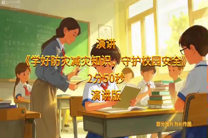 《学好防灾减灾知识,守护校园安全》2分50秒演讲版