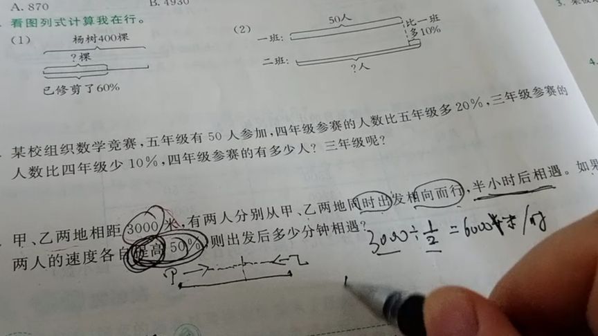 六年级数学路程问题:相遇