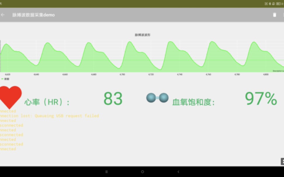 ...APP通过无驱动支持的usb串口读取血氧设备数据并动态显示在屏幕上!