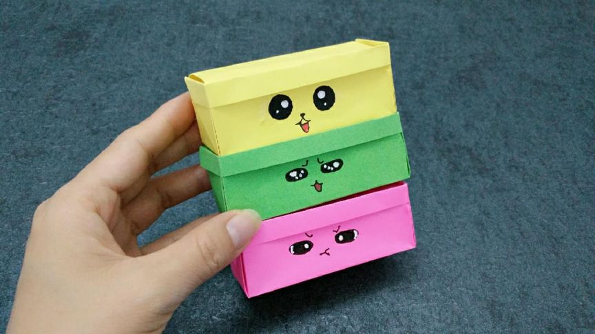 带盖子的迷你铅笔盒折纸,一张纸就能做出来,萌萌哒简单又可爱