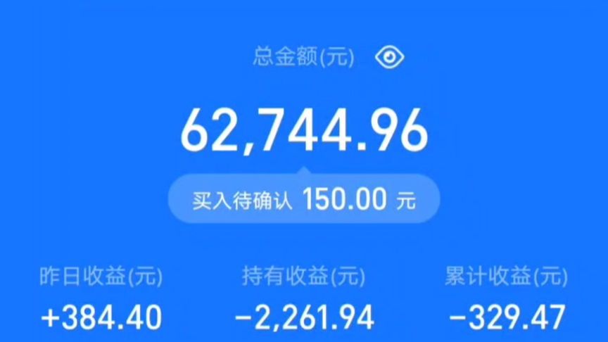 10.28 支付宝基金理财+384.4元,收益率+0.62%,定投150元