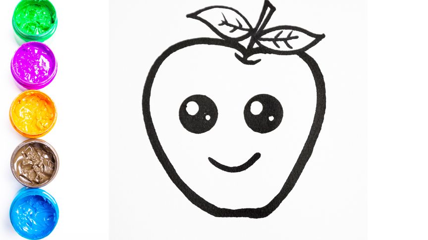 画苹果简笔画,儿童绘画和彩色
