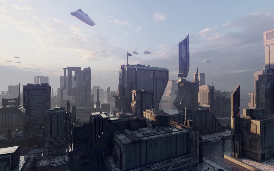 利用Lumion9精品高质量模型素材库,快速创建未来科幻城市概念动画。