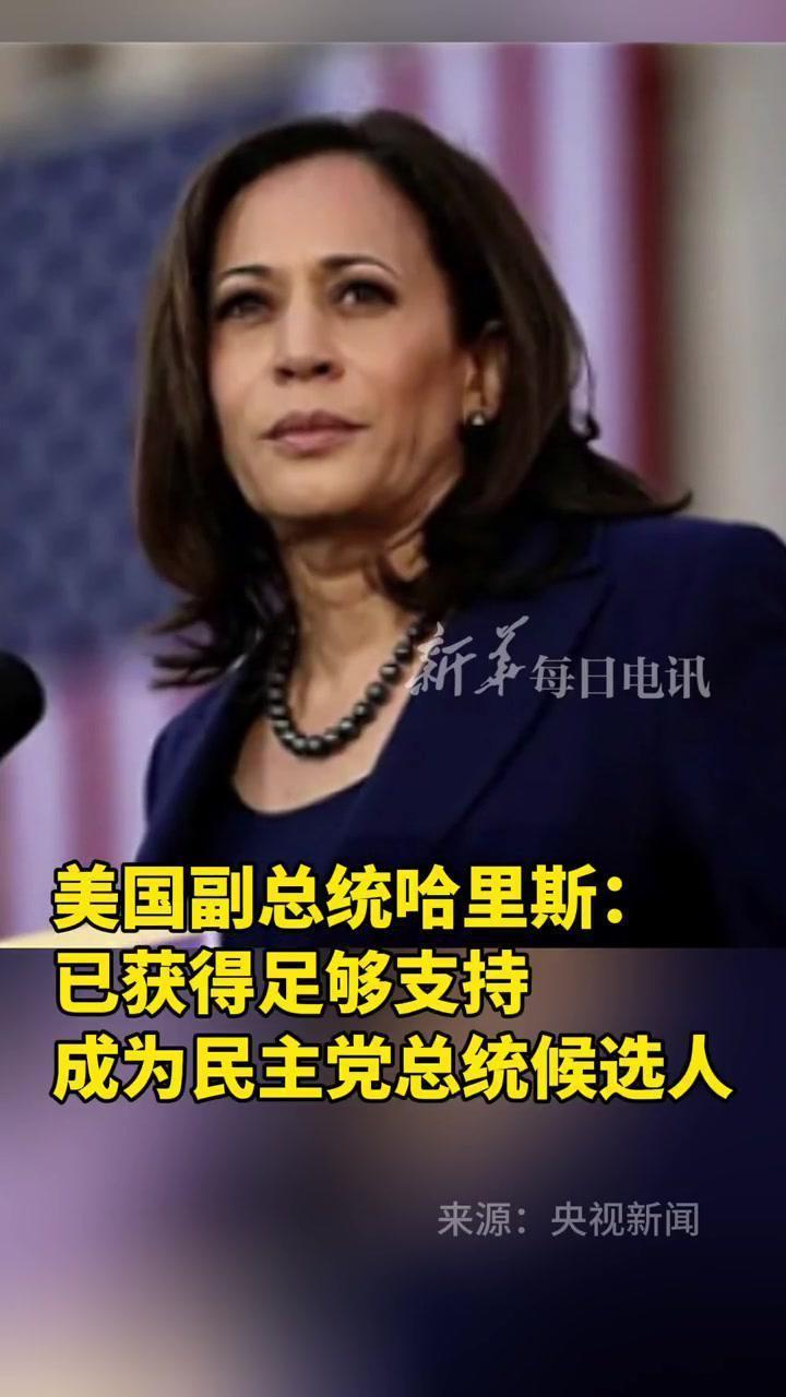 美国副总统哈里斯:已获得足够支持成为民主党总统候选人
