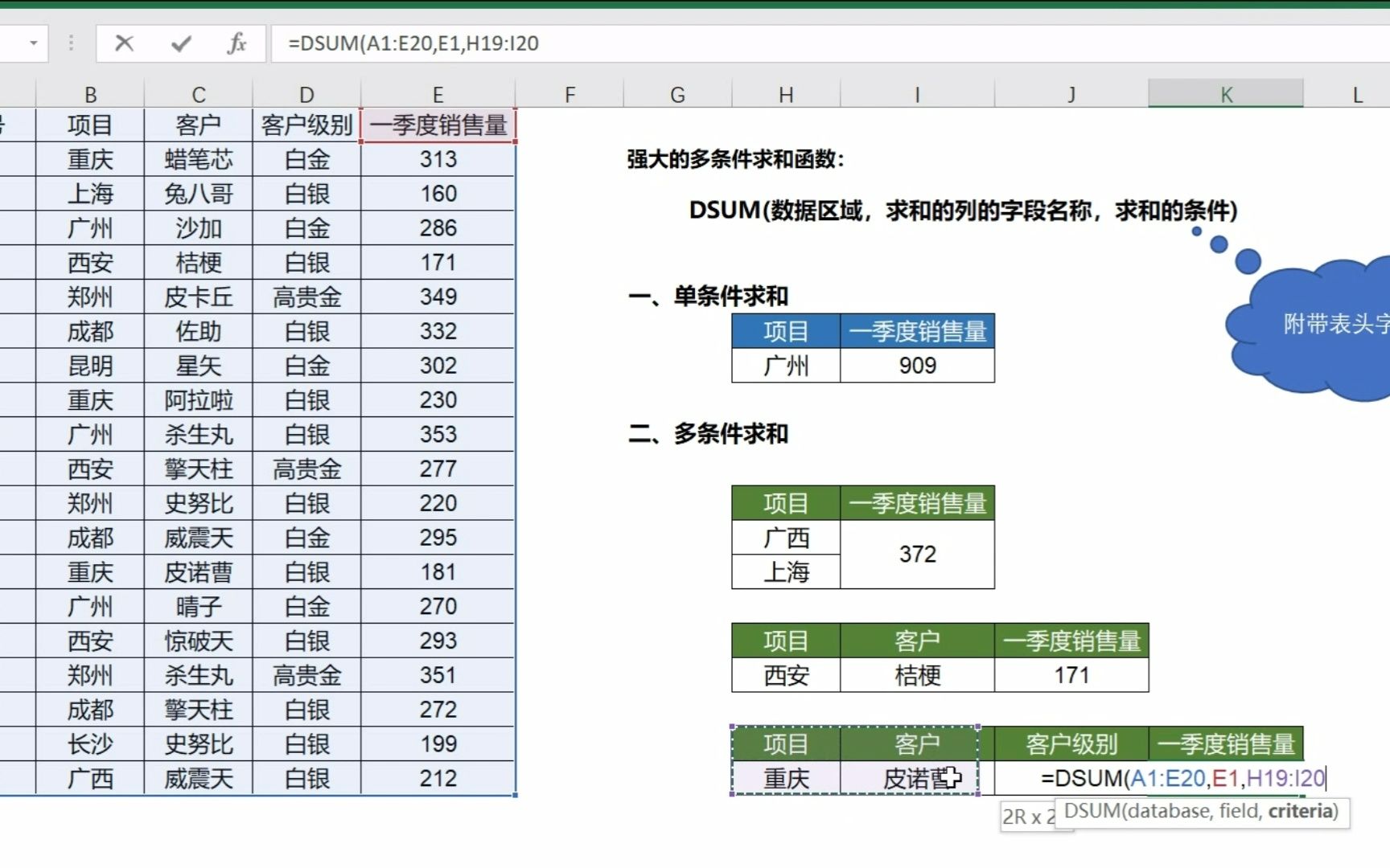 有点上头哦:强大的多条件求和函数DSUM()