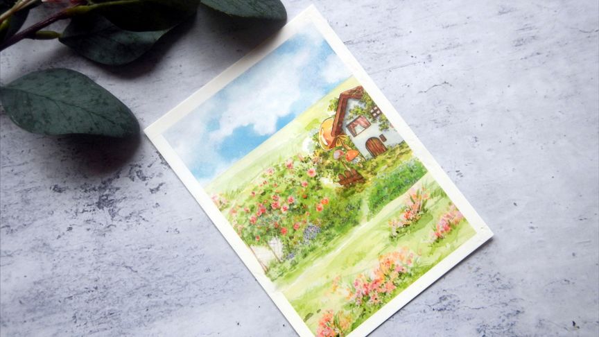 自己动手做明信片,花园草地,就是想要一种春天的感觉