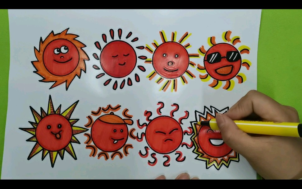 太阳☀️各种画法,你会哪一种呢?太阳的八种画法,简笔画,太阳简笔画