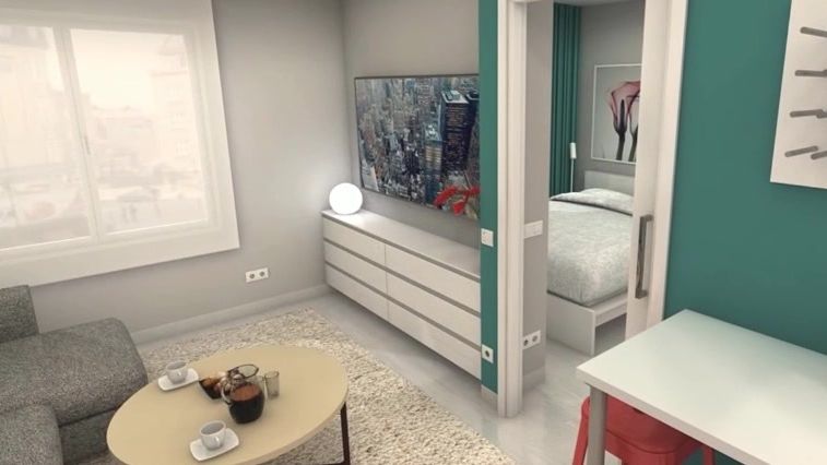 30平米小户型空间布局,客厅厨房连一体,卧室卫生间连一体!