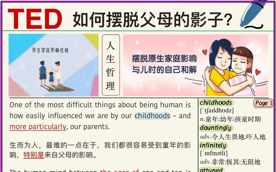 第111集 TED原声跟读笔记II如何摆脱父母的影子?(笔记视频版)