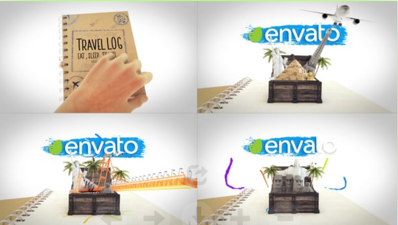 ...短片开场片头AE模板 全世界旅游vlog片头 书籍翻页打开书本翻书效果