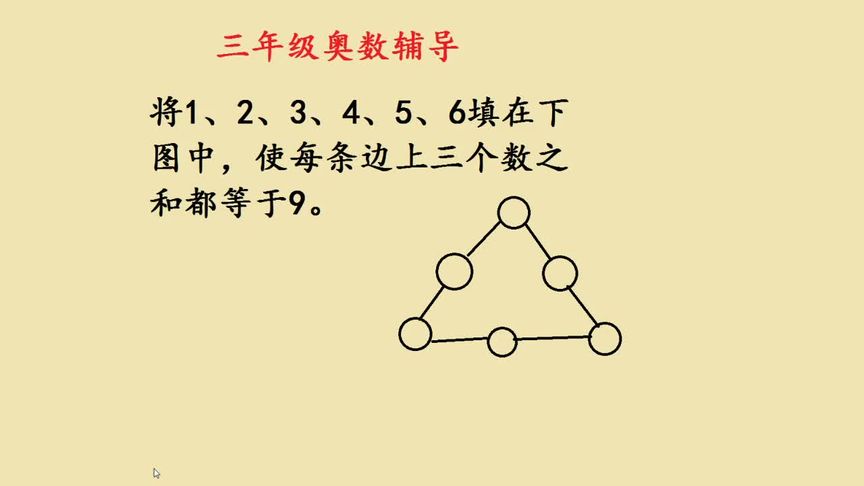 将1,2,3,4,5,6填在图中,使每条边上三个数的和都等于9