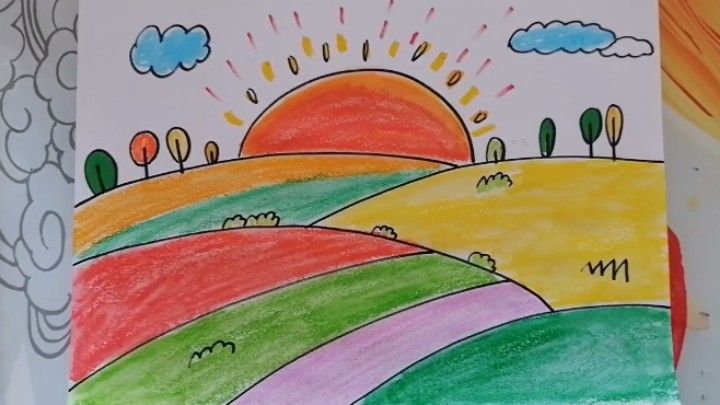 《春暖花开时期家乡的美丽风景》儿童画