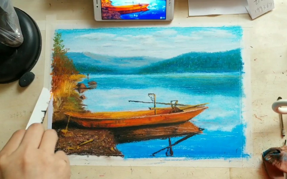 【重彩油画棒】重彩油画棒画小船风景