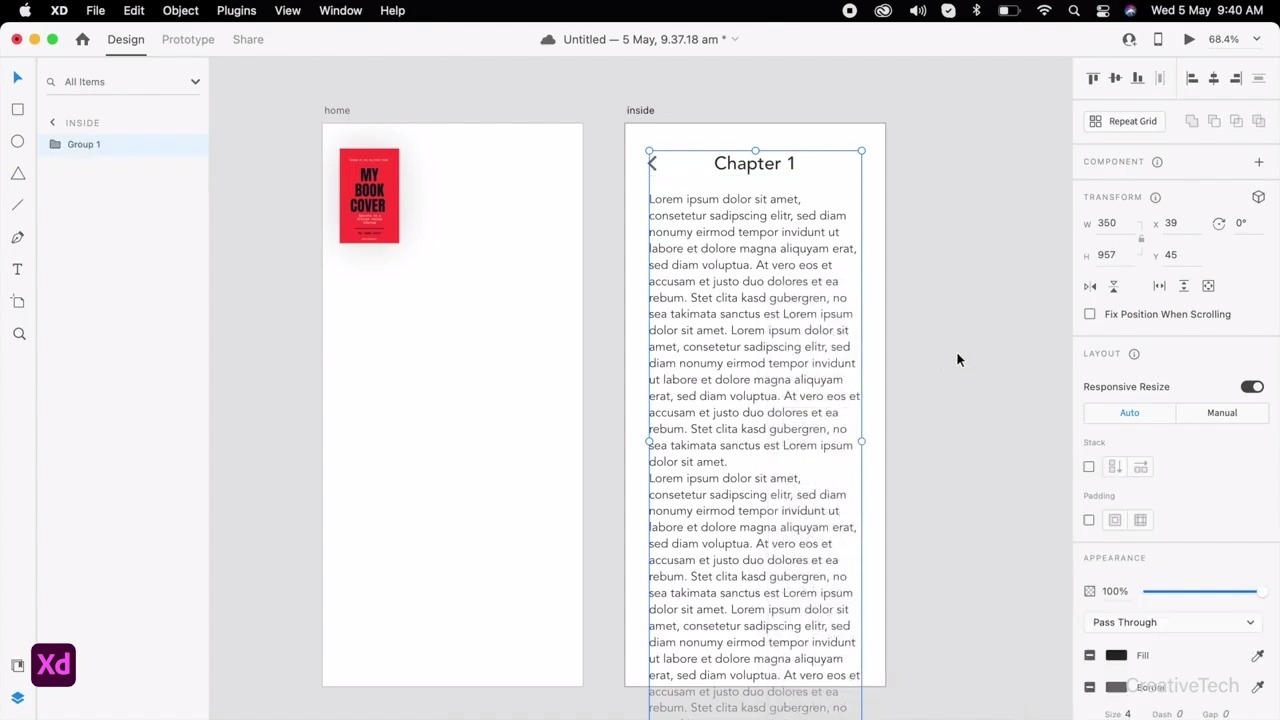 Adobe XD 自动动画制作翻页动画效果