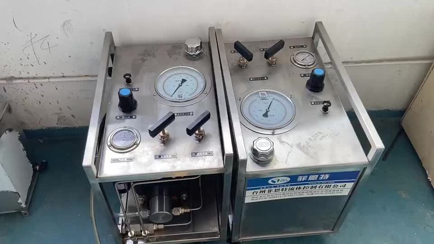 20Mpa菲恩特气动液压试压泵打压视频,压力表量程大,直观清晰