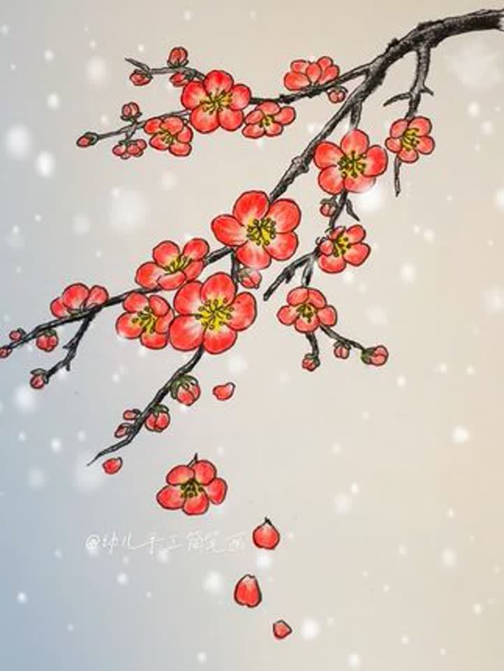 一看就会的梅花画起来 #简易花草画法 #彩铅手绘 #内容启发搜索 #...