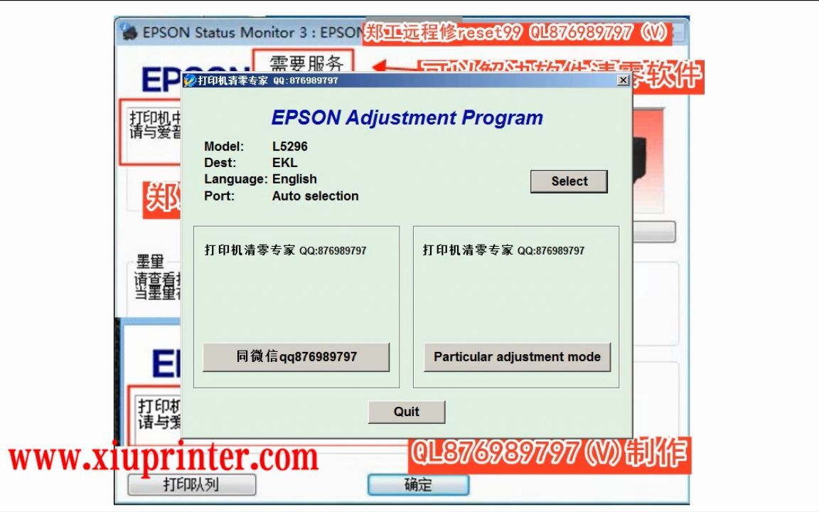 爱普生L5296 L805 L655打印机废墨垫满清零软件