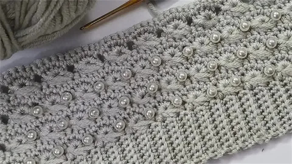 时尚小清新的雏菊花样编织教程,镶上珠子更加出彩