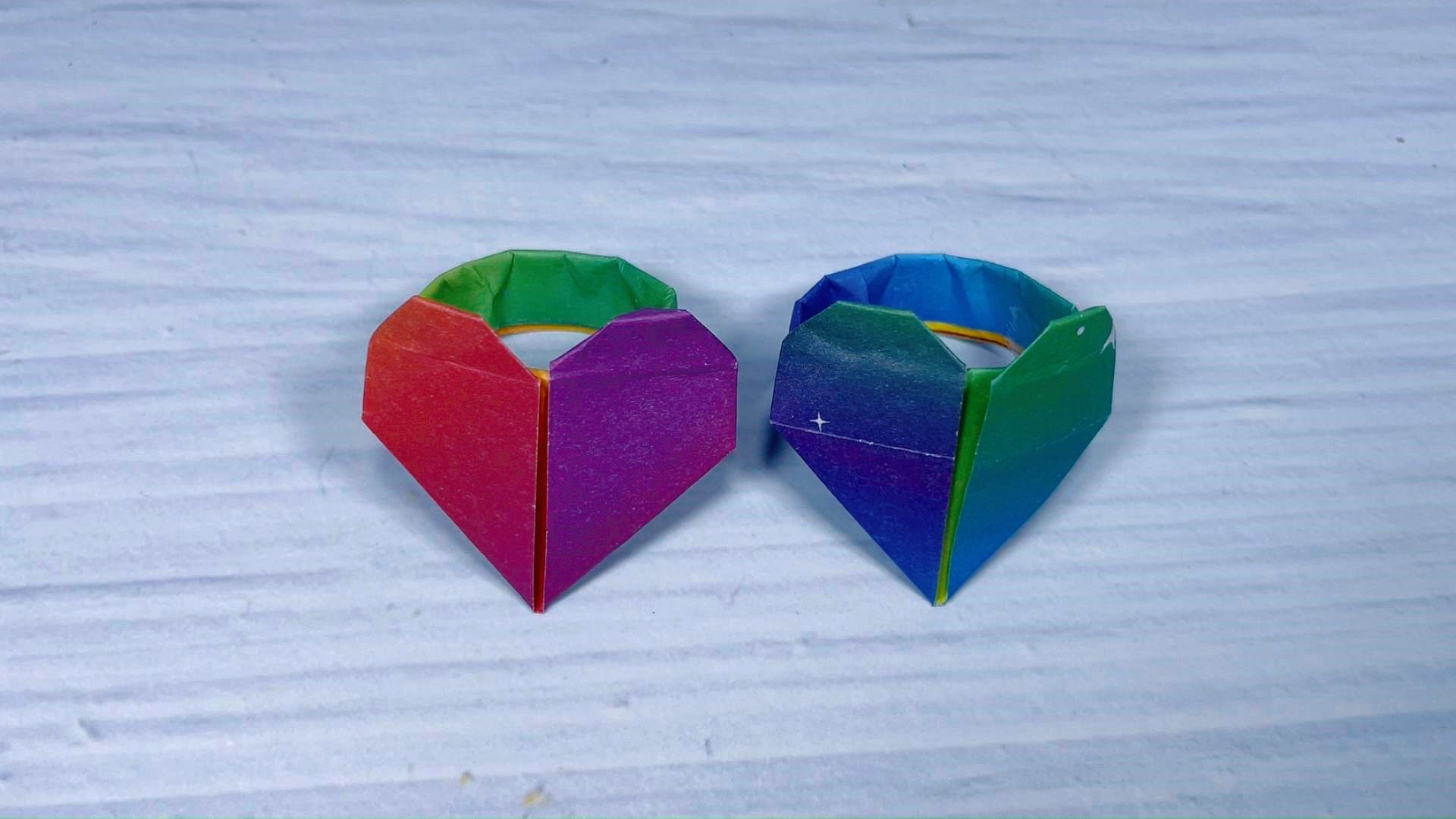 手工制作爱心戒指,半张纸就能完成简单易学,DIY折纸心形