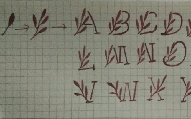 ...〗不知道怎么设计花体字?教你用一片简单树叶画出26个花体英文字母