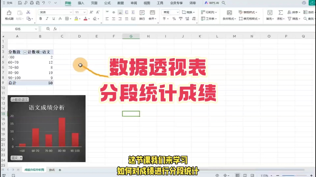 数据透视表分段统计成绩#excel制表#excel函数#excel数据分析