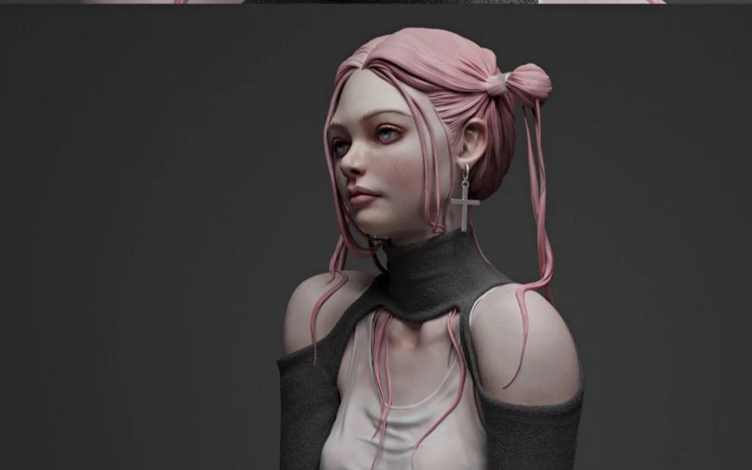 【ZBRUSH建模】红头发马尾小姐姐建模,zb手办雕刻零基础教程