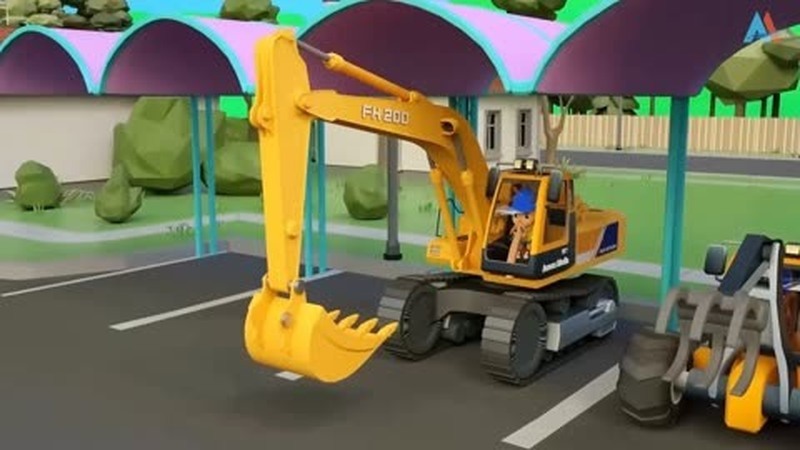 挖掘机起重机吊车铲车工程车修建医院养鱼池灌溉设施儿童动画片