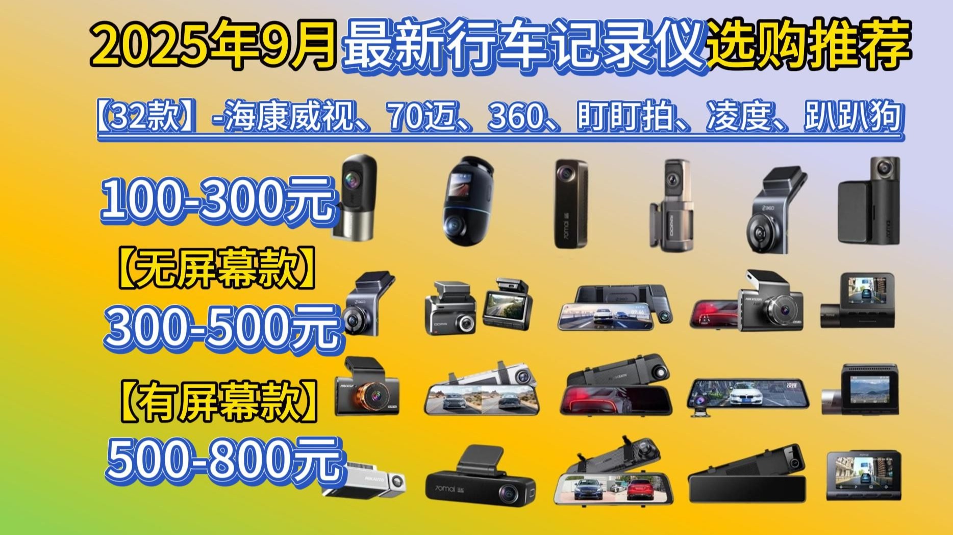 ...10月最新行车记录仪选购推荐!100-1000元行车记录仪怎么选?无屏幕...