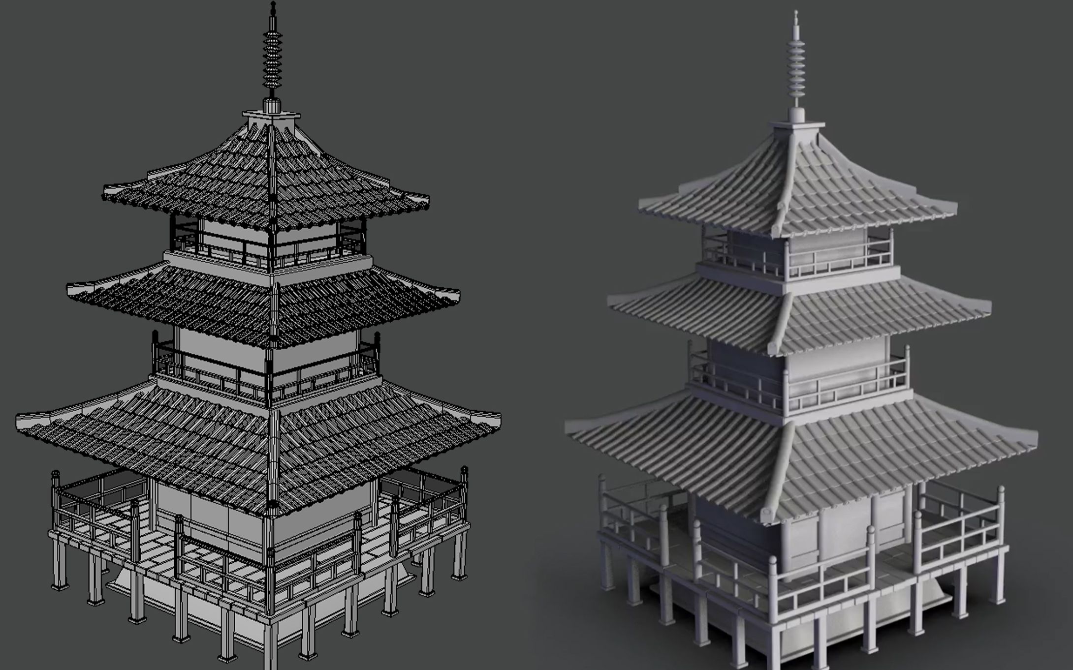 古代塔楼建筑建模 3DMAX演示制作