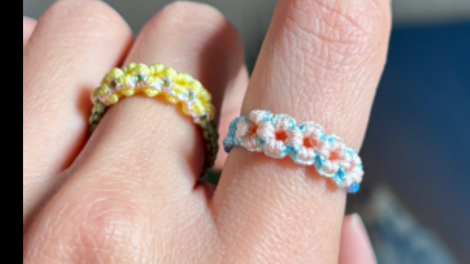 小雏菊戒指编织教程,平结桃花结编绳,DIY手工戒指