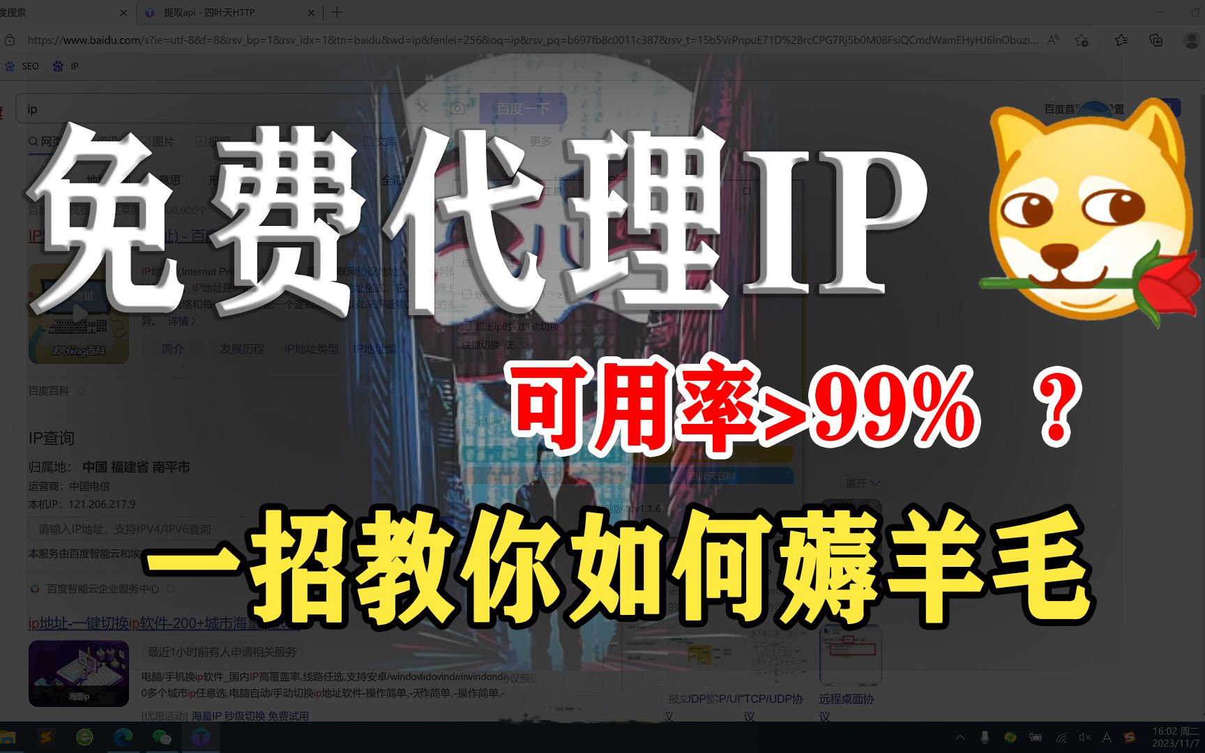 免费代理IP?羊毛随便薅!可用率大于99%,安全可靠