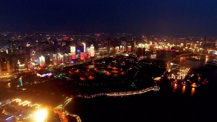 *航拍中国*大美海南*海口湾夜景