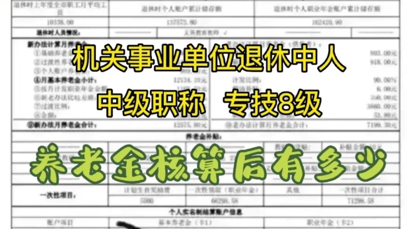 机关事业单位退休中人,中级职称～专8,养老金核定表解析(三)