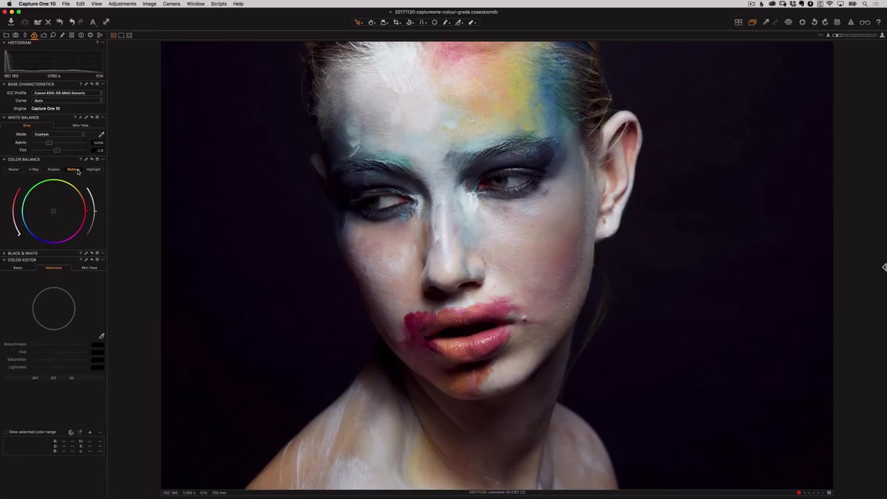 职业修图师Zoë Noble讲解capture one如何使用色彩平衡工具对等级...