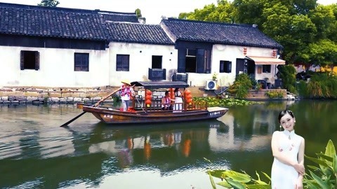 江南水乡古镇水墨画