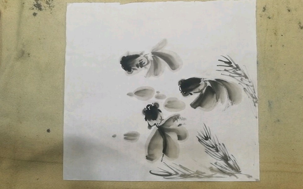 【中国水墨画】超简单画一条小金鱼