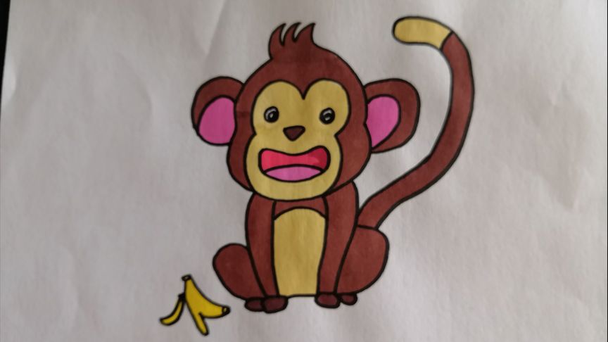 亲子简笔画,简单又可爱的小猴子画起来